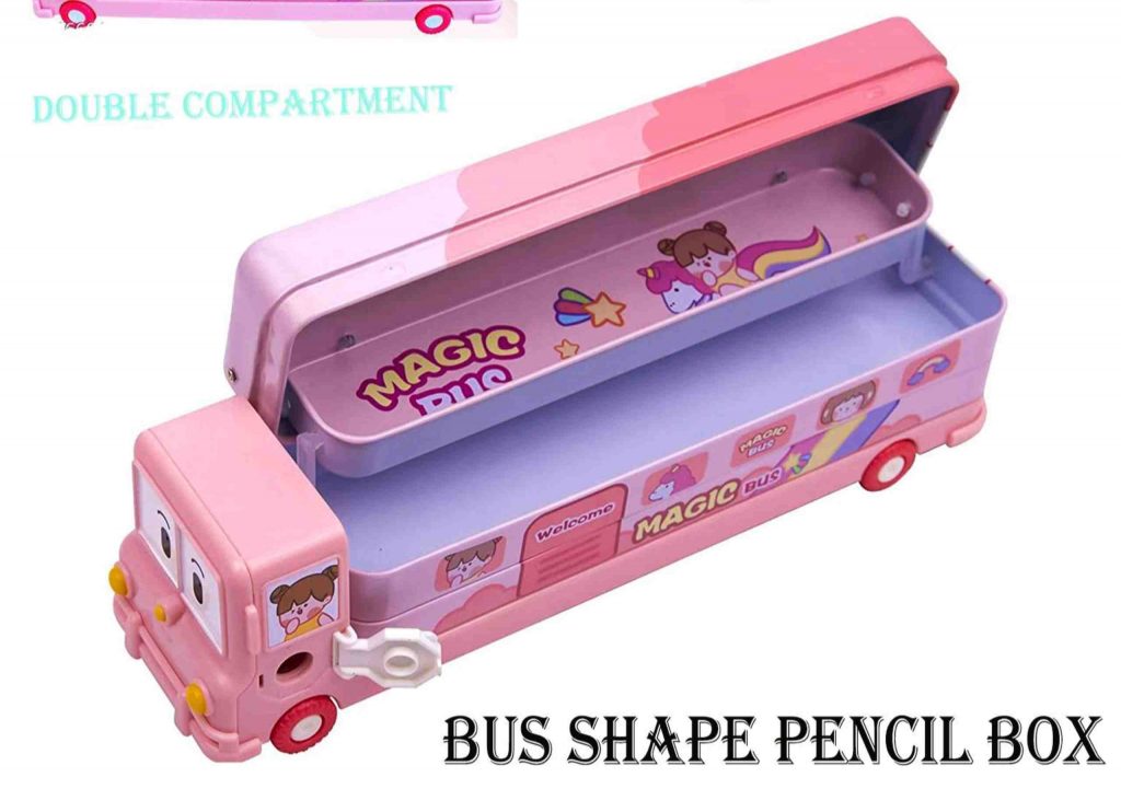 School Bus Pencil Box Eyes double Decker Metal – Sellet