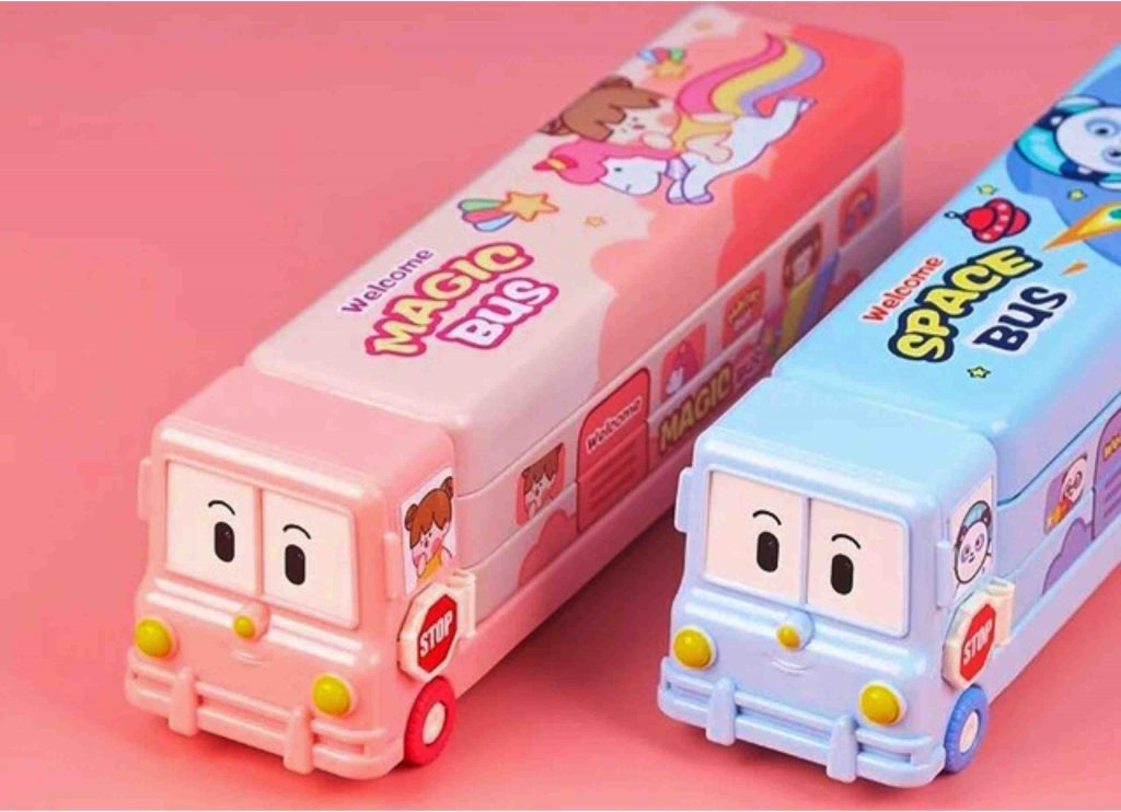School Bus Pencil Box Eyes double Decker Metal – Sellet