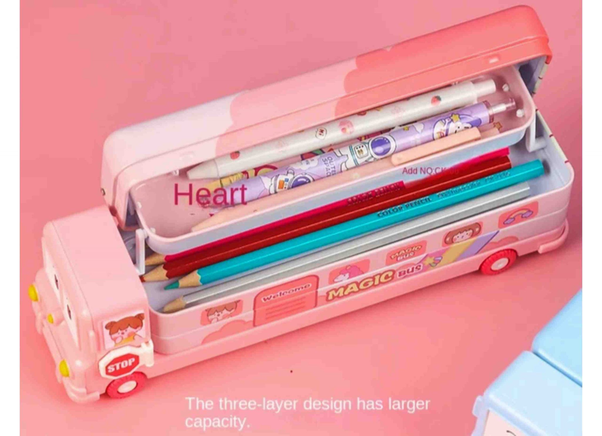 School Bus Pencil Box Eyes double Decker Metal – Sellet