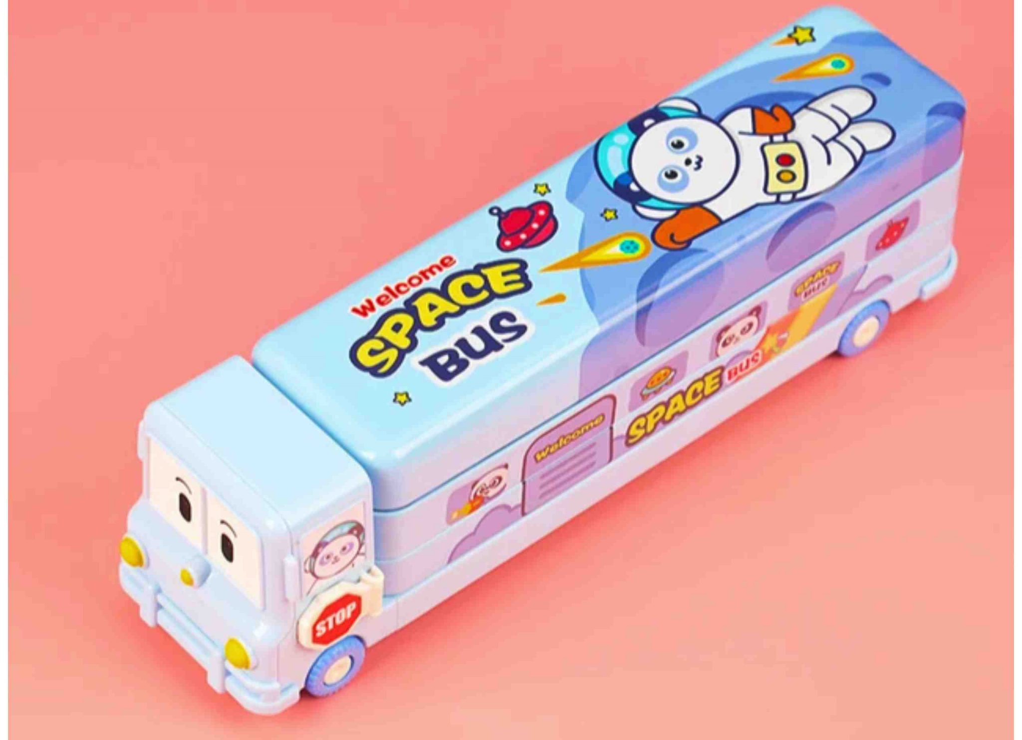 School Bus Pencil Box Eyes double Decker Metal – Sellet