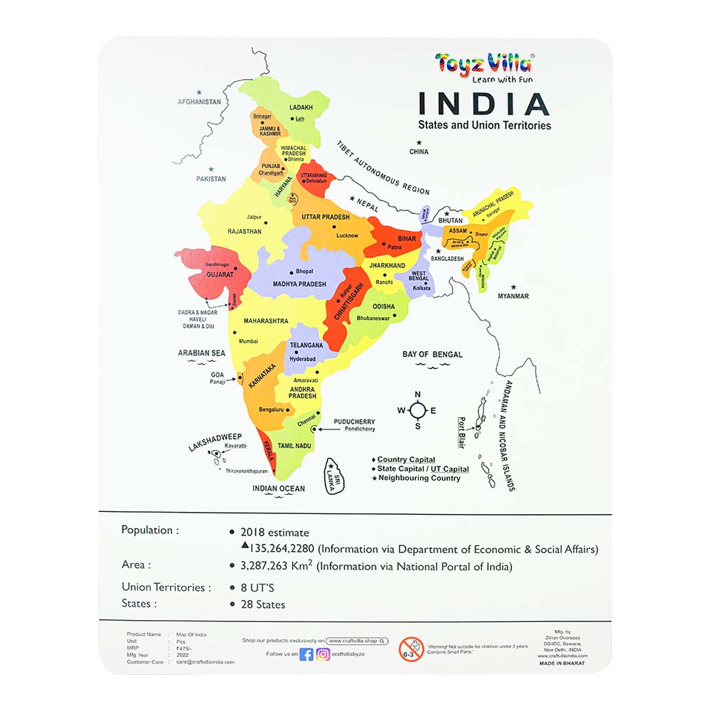 EVA Map of India StatesPuzzle- Premium 9 mm thick- Toyz Villa – Sellet