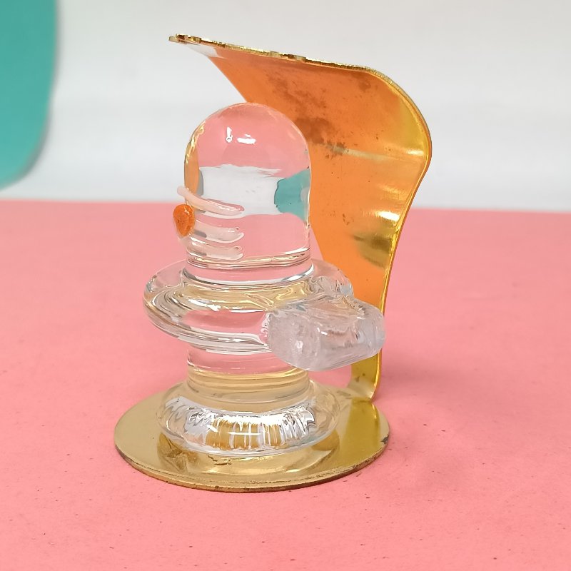 Crystal glass Shiva linga statue Shiv, shankar ling with metal Seshnag ...
