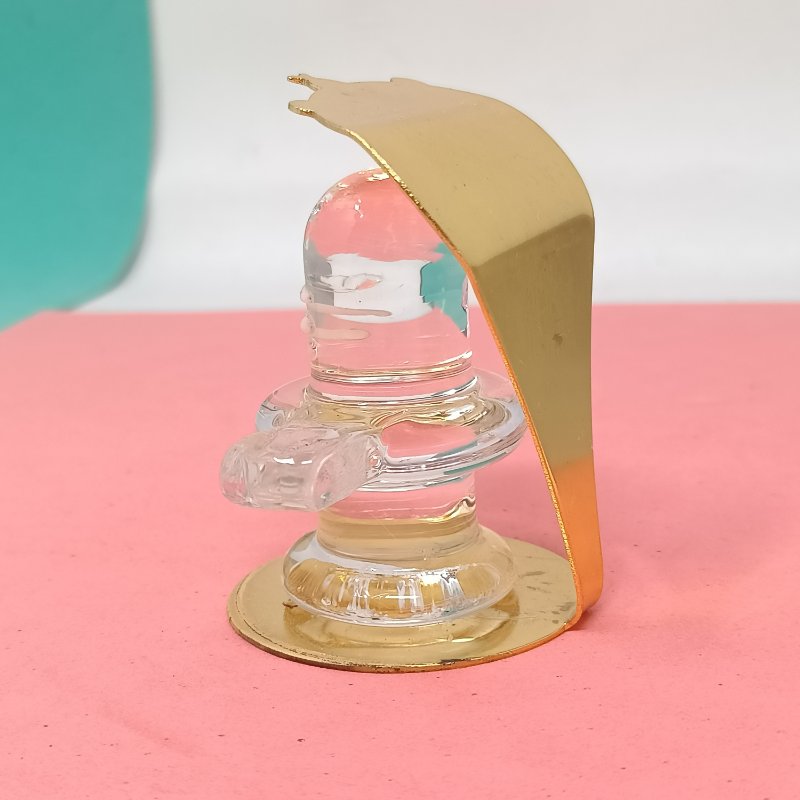 Crystal glass Shiva linga statue Shiv, shankar ling with metal Seshnag ...